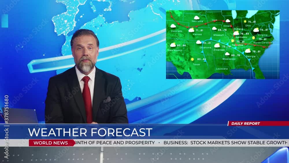 Live News Studio Professional Anchor Reporting on Weather Forecast ... Live News Studio Professional Anchor Reporting on Weather Forecast ...