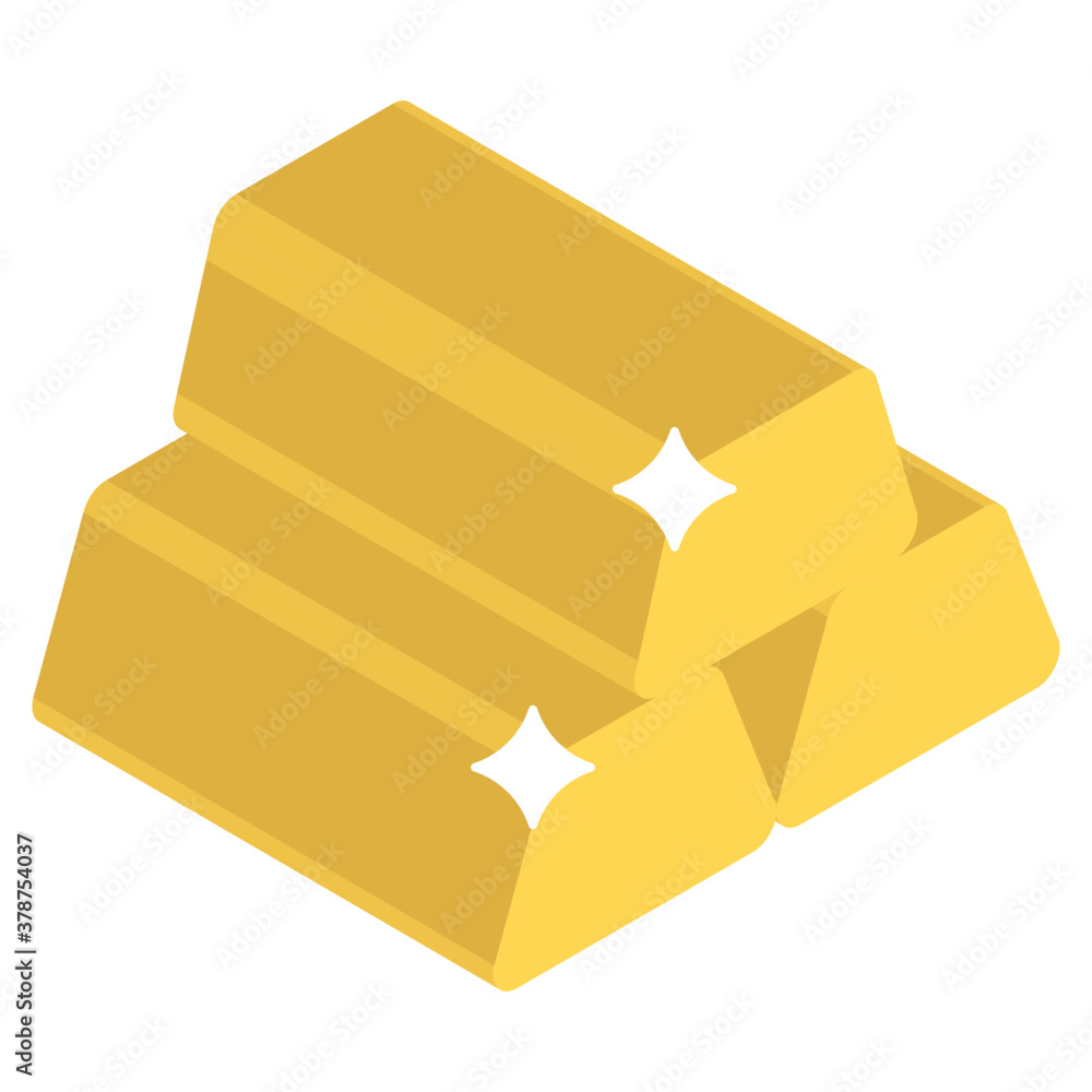 Gold bricks icon in isometric design, gold stack Stock Vector | Adobe Stock