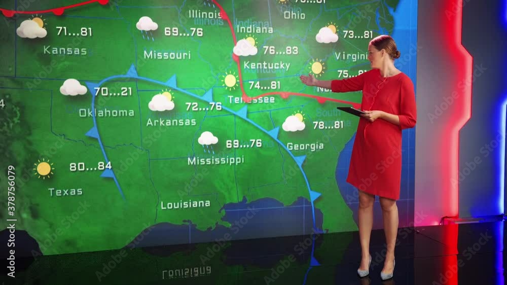 Live Weather News Studio with Beautiful Professional Female Reporter ...