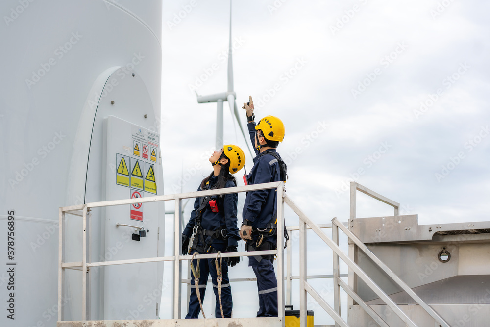 Asian man and woman Inspection engineers preparing and progress check ...