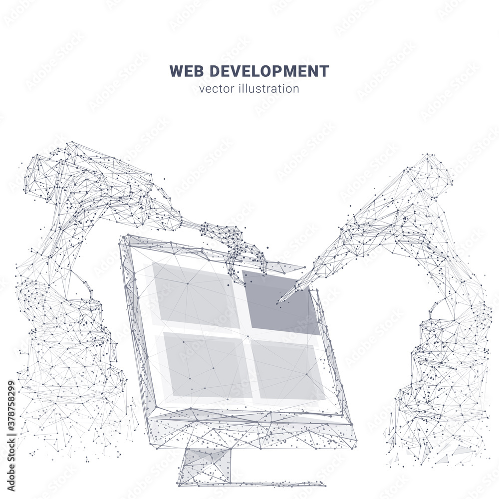 Abstract computer screen and robotics isolated in white. Innovative web ...