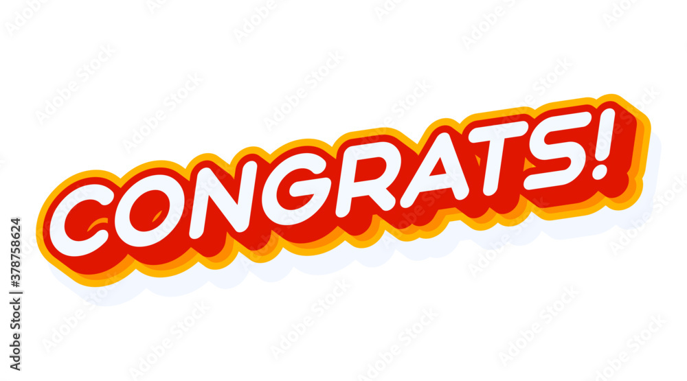 Congrats red and yellow text effect template with 3d type style ...
