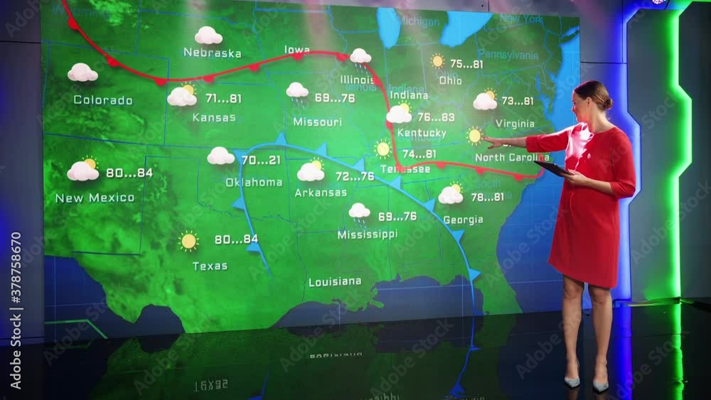 News Studio Live Weather Forecast: Professional Female Reporter ...