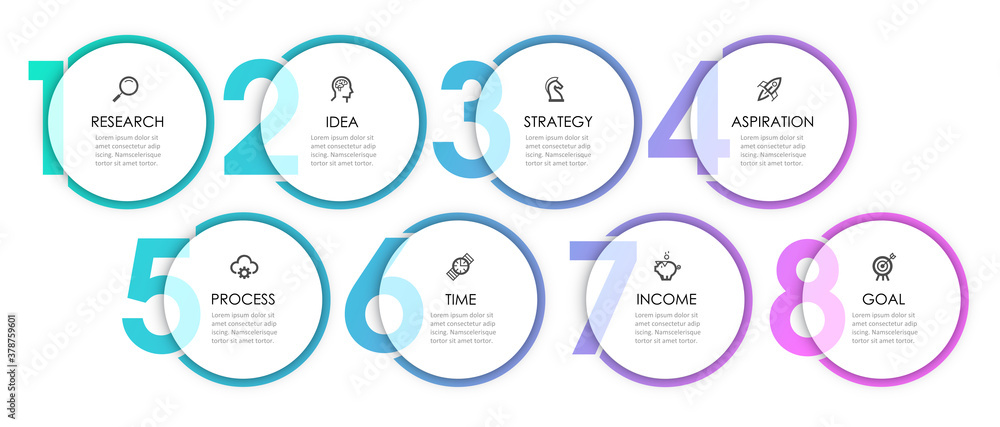 Vector Infographic label design with 8 options or steps. Infographics ...