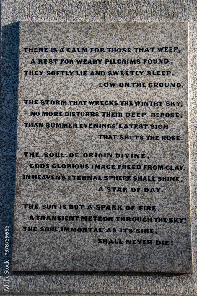 Poetry on the plinth of the James Montgomery statue, Sheffield ...