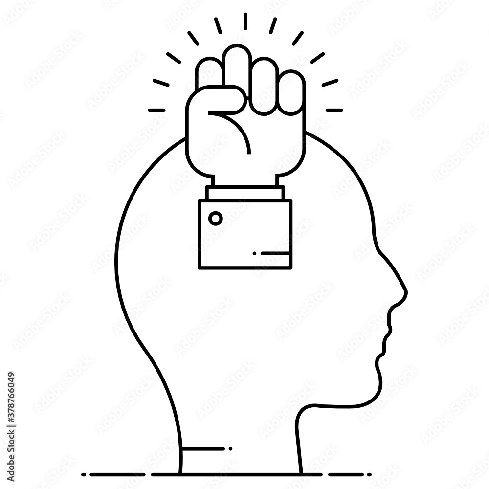 Fist inside brain denoting concept of self motivation Stock Vector ...