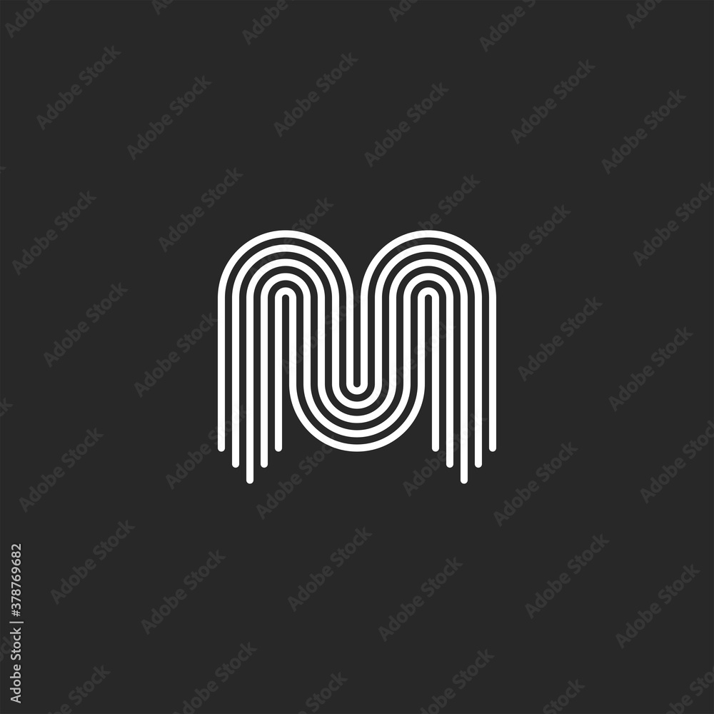 Initial Letter M logo monogram, black and white smooth thin lines ...