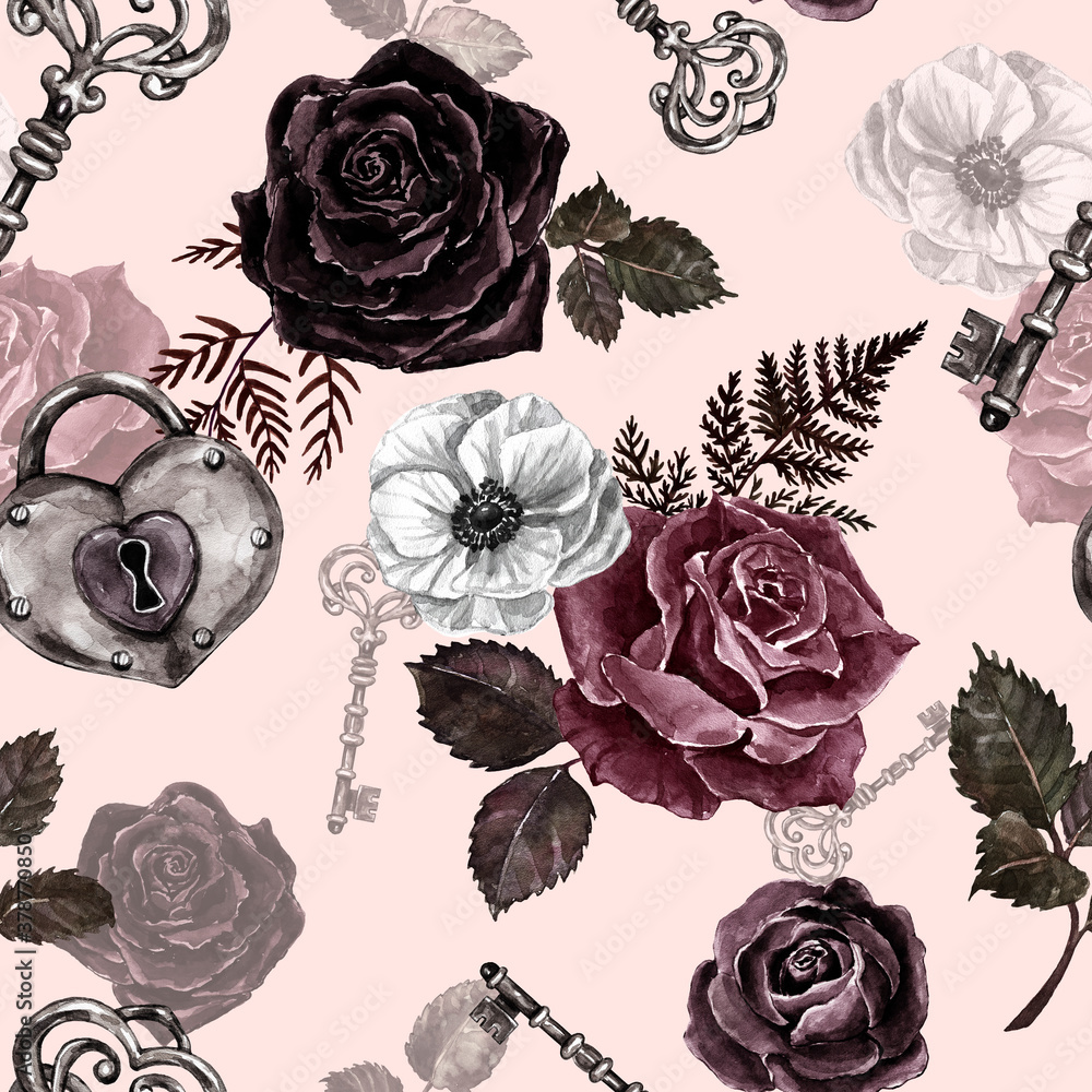 Beautiful Victorian gothic style seamless pattern with pink background ...