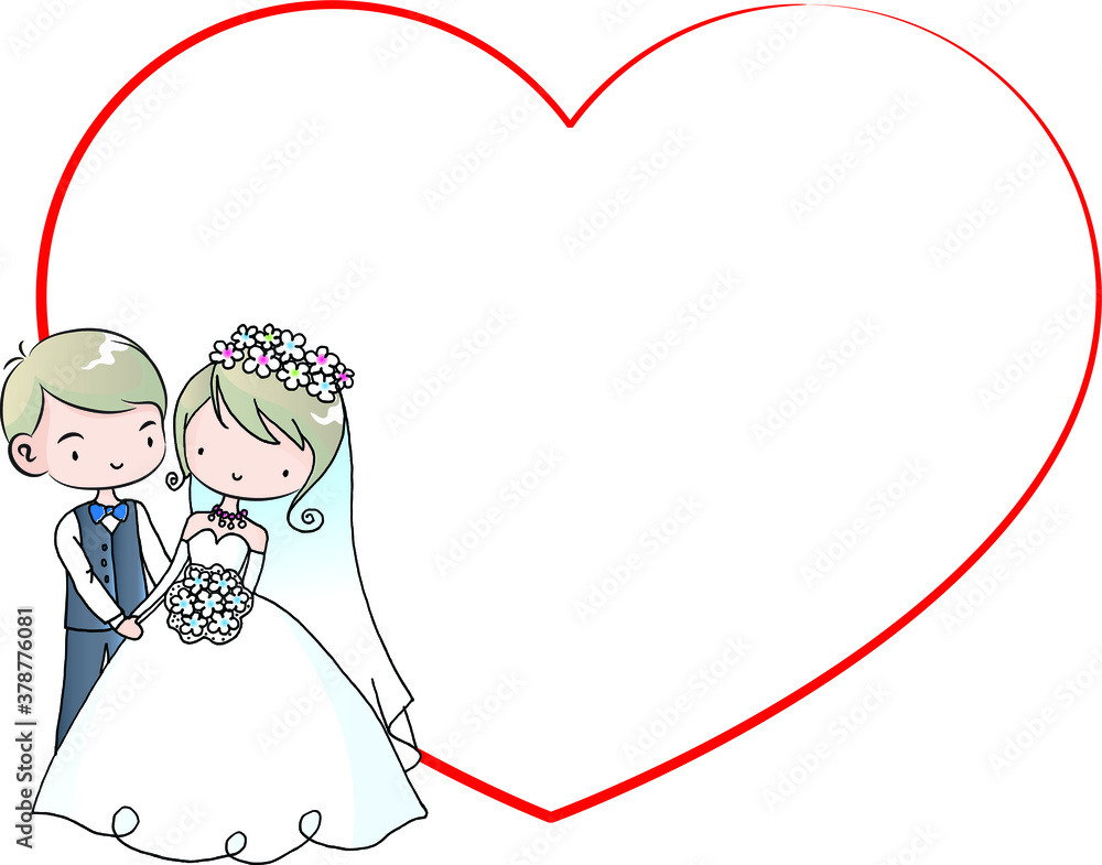 vector groom and bride cartoon border background Stock Vector | Adobe Stock