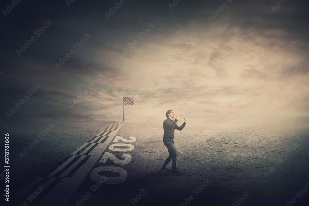 Conceptual scene of finishing the 2020 year, confident and determined ...