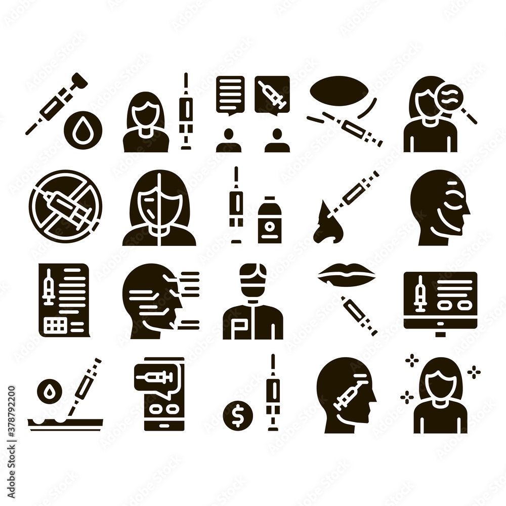 Injections Collection Elements Icons Set Vector Thin Line. Anti-ageing ...