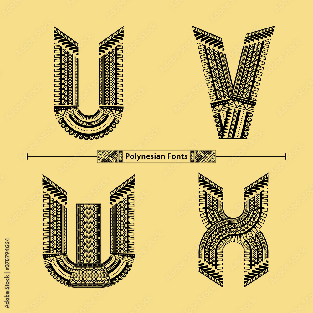 Alphabet Polynesian style in a set UVWX Stock Vector | Adobe Stock