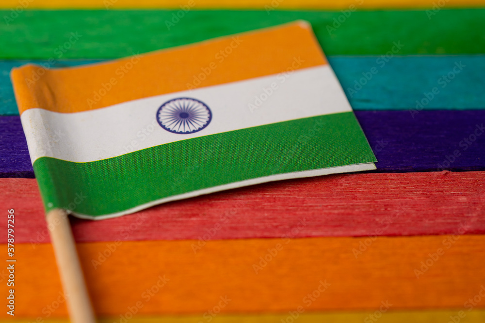 India flag on rainbow background symbol of LGBT gay pride month social ...