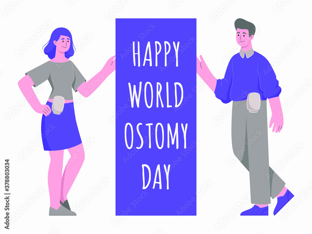 World ostomy day flat vector illustration cartoon stylization. A ...
