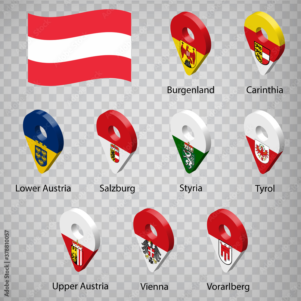 Vetor de Nine flags the Provinces of Austria - alphabetical order with ...