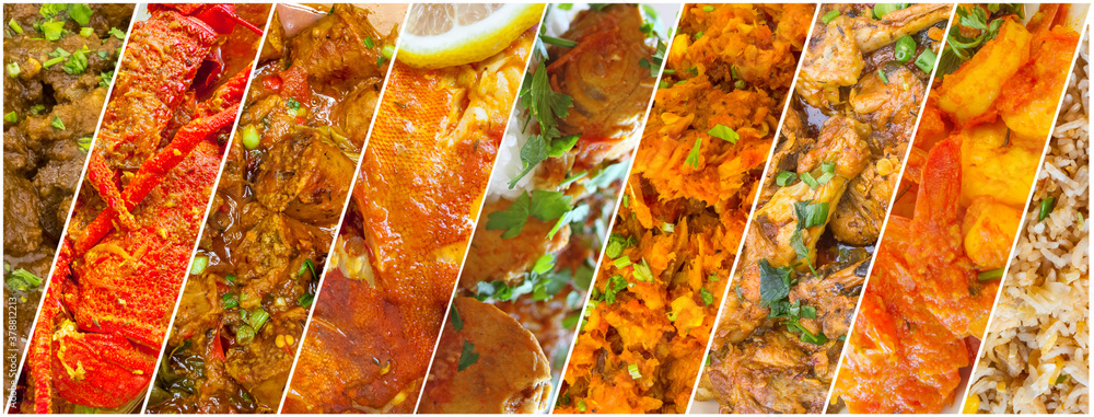 Collage de plats de la gastronomie créole réunionnaise Stock Photo ...