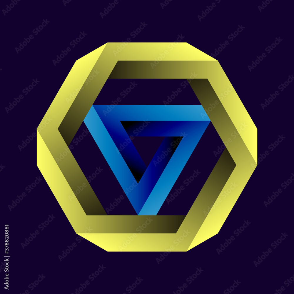 Penrose triangle and hexagon or Penrose tribar, or the impossible ...