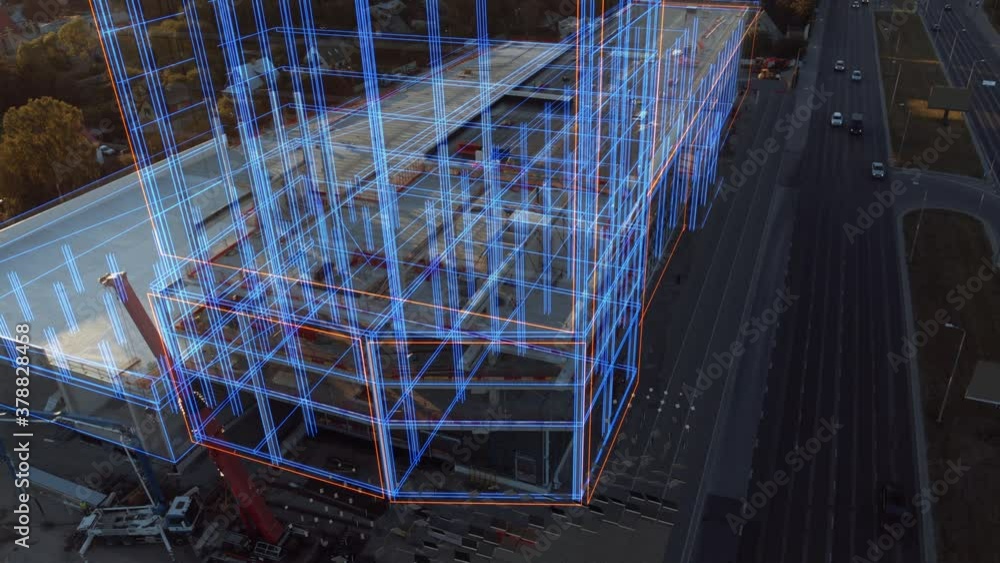 Aerial Drone Footage with VFX Concept: Building Construction Site ...