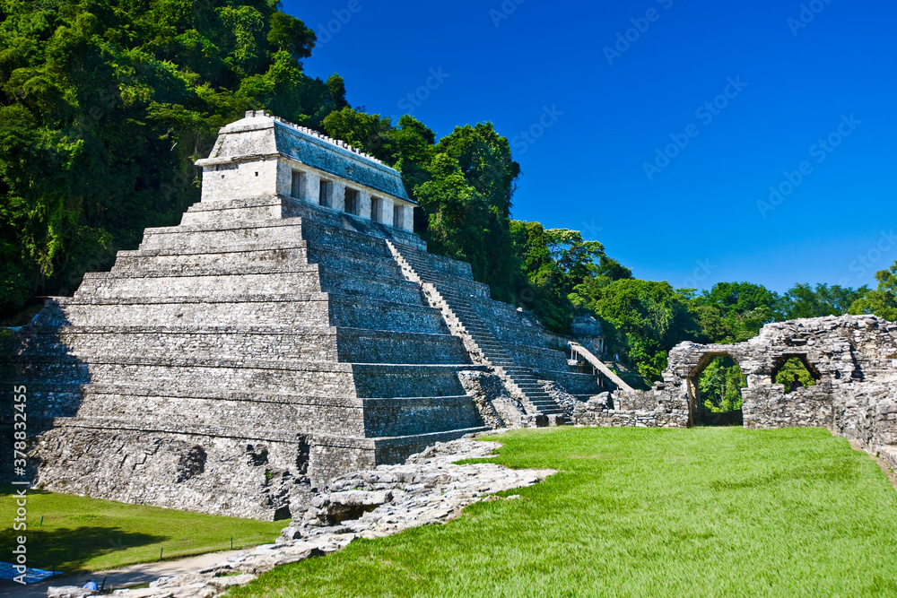 Old ruins of a temple, Templo De los Inscripciones, Palenque, Chiapas ...