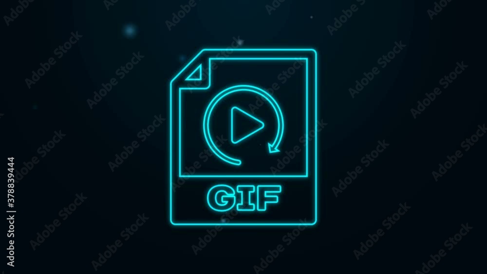 Glowing neon line GIF file document. Download gif button icon isolated ...