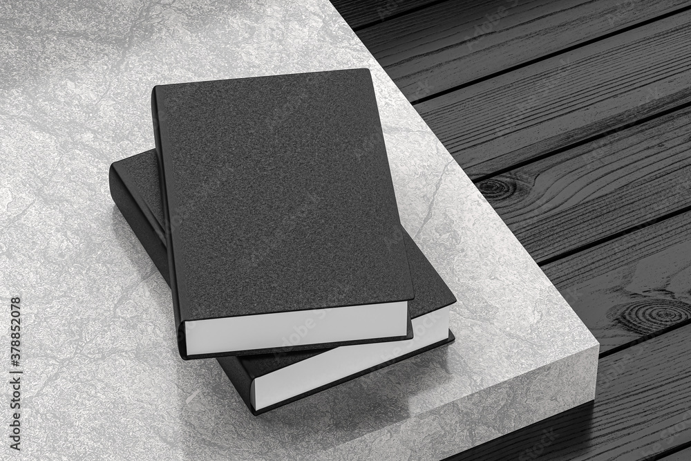black note book Mockup on dark wooden table background, 3d rendering ...