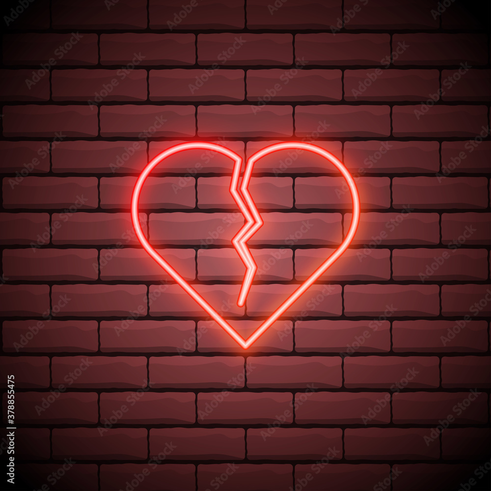 Broken heart neon light icon. Heartbreak glowing sign. Beak up. Vector ...