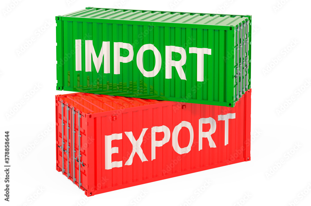 Import and Export concept, with cargo containers. 3D rendering Stock ...