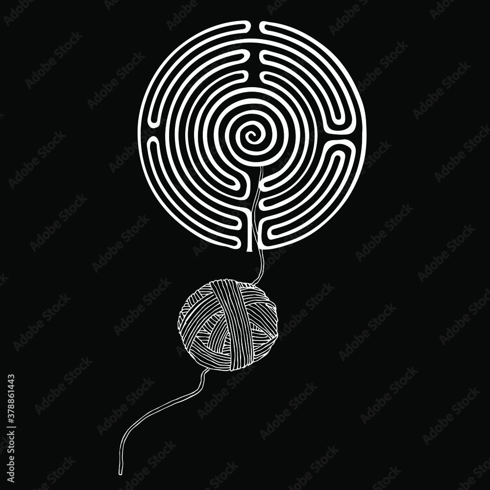 Maze or labyrinth and ball of yarn. Ariadne's thread. Ancient Greek ...