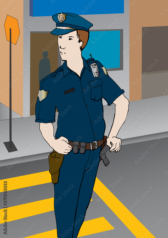 Traffic cop crossing the road Stock Illustration | Adobe Stock