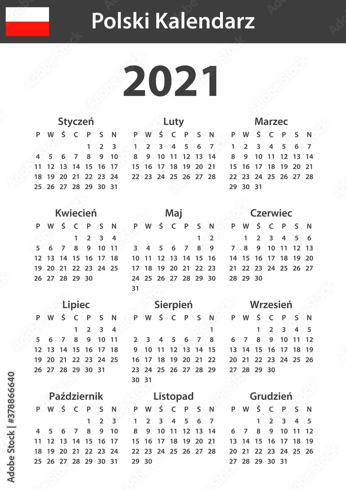 Polish Calendar for 2021. Scheduler, agenda or diary template. Week ...