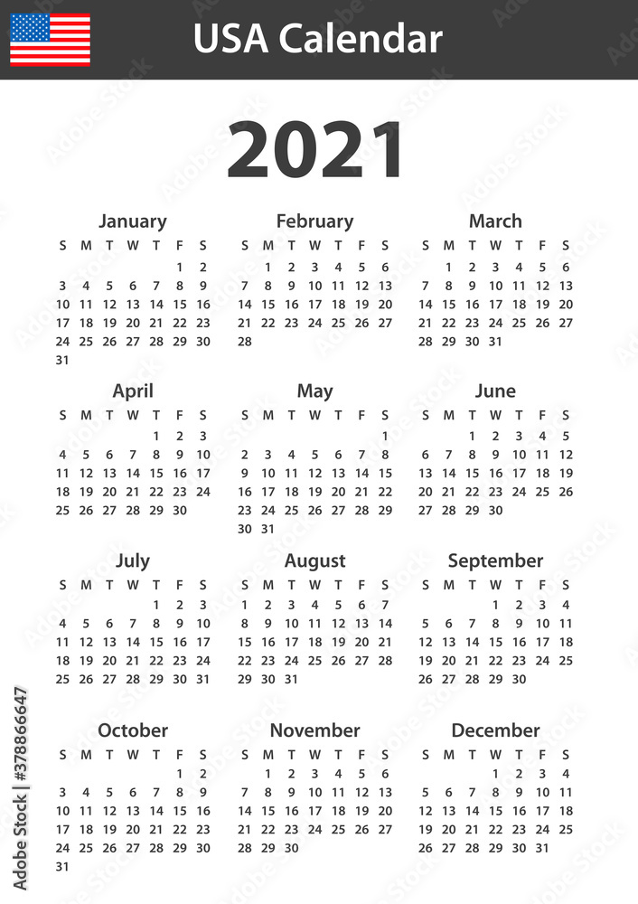 USA Calendar for 2021. Scheduler, agenda or diary template. Week starts ...