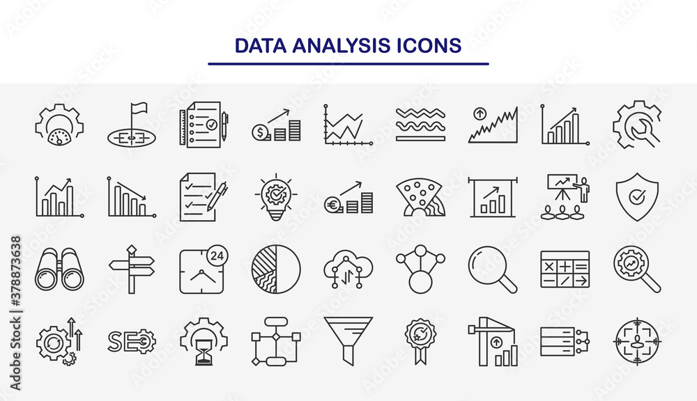 Set of Data Analysis vector line icons. For mobile concepts, web apps ...