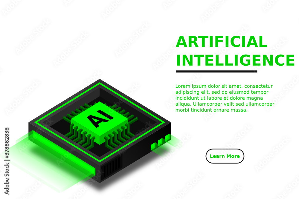 Vetor de Artificial intelligence icon AI, chip brain, quantum computing, cpu, isometric cloud ...