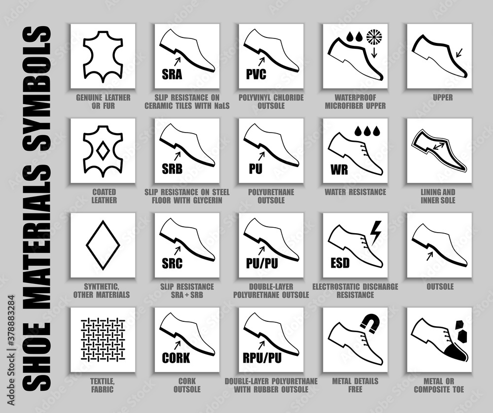 Full Vector Set Of Shoe Packaging Symbols For Footwear Tags Black