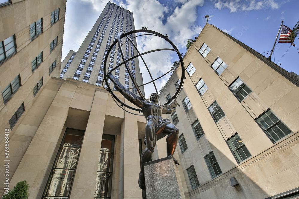 Public Art "Atlas", New York, USA - 10 July, 2017: Atlas is a bronze ...