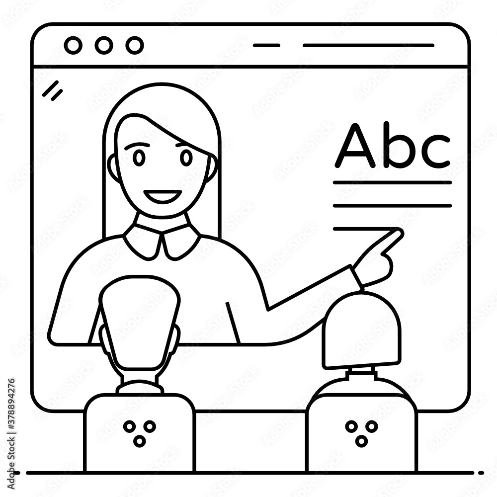 Virtual classroom icon in flat style, online learning concept Stock ...