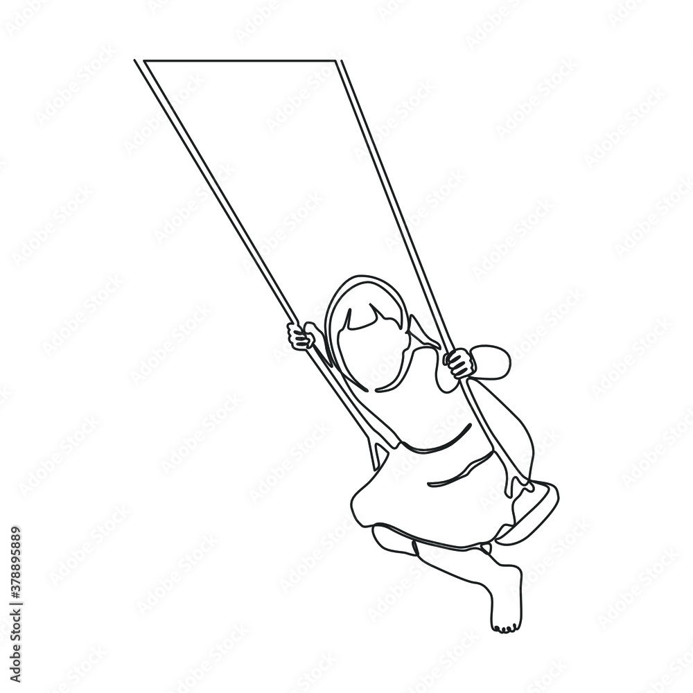 Continuous Line Drawing Girl Swinging On Swing Man Swinging On Swingvector Illustration Stock