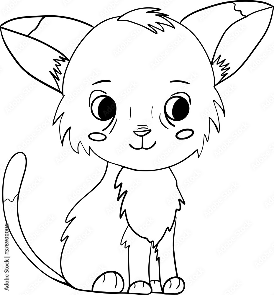 Vector kitten, cartoon cute happy white cat smiling. Character cat ...