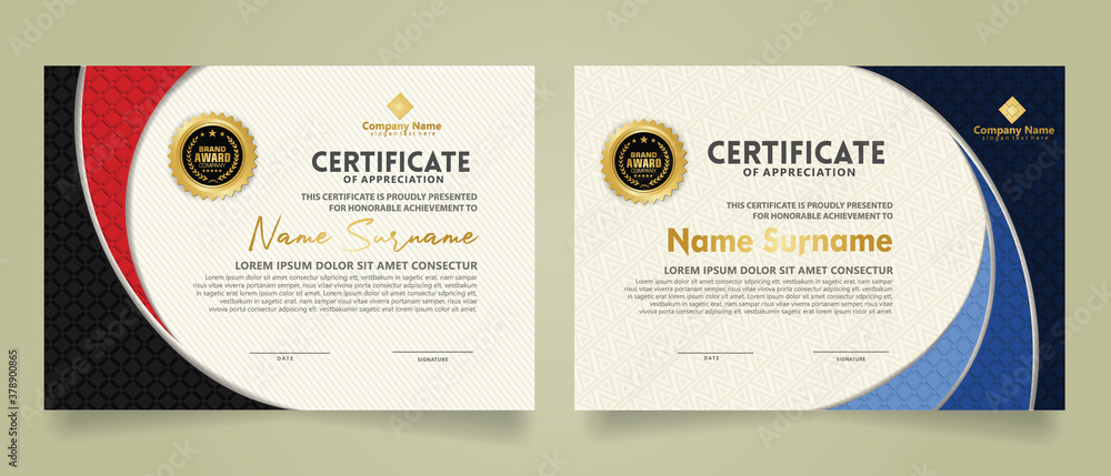 Set modern certificate template with realistic texture diamond shaped on the ornament and modern ...