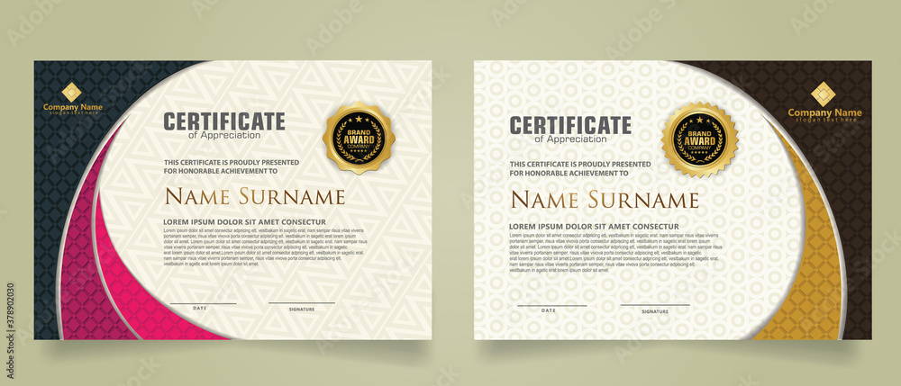 Set modern certificate template with realistic texture diamond shaped on the ornament and modern ...