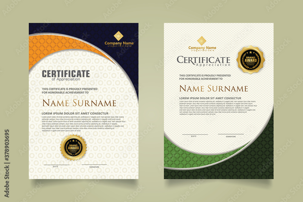 Set modern certificate template with realistic texture diamond shaped on the ornament and modern ...