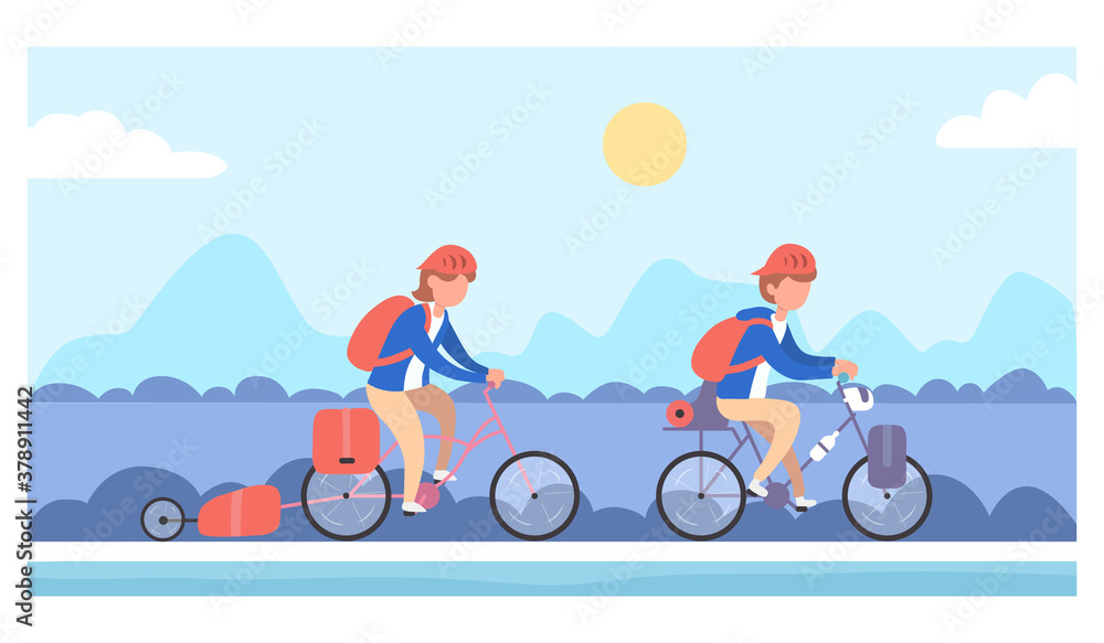 People go cycling. Bike tourism baners. Cycle sport and Mountain bike ...