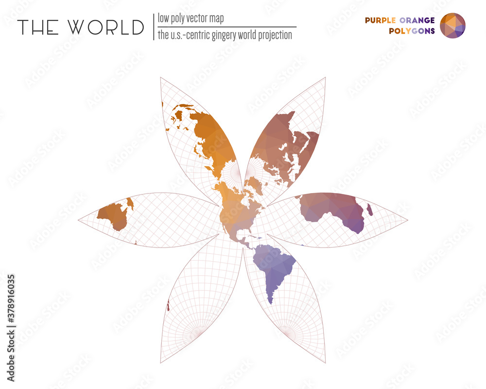 Vector map of the world. The U.S.-centric Gingery world projection of ...