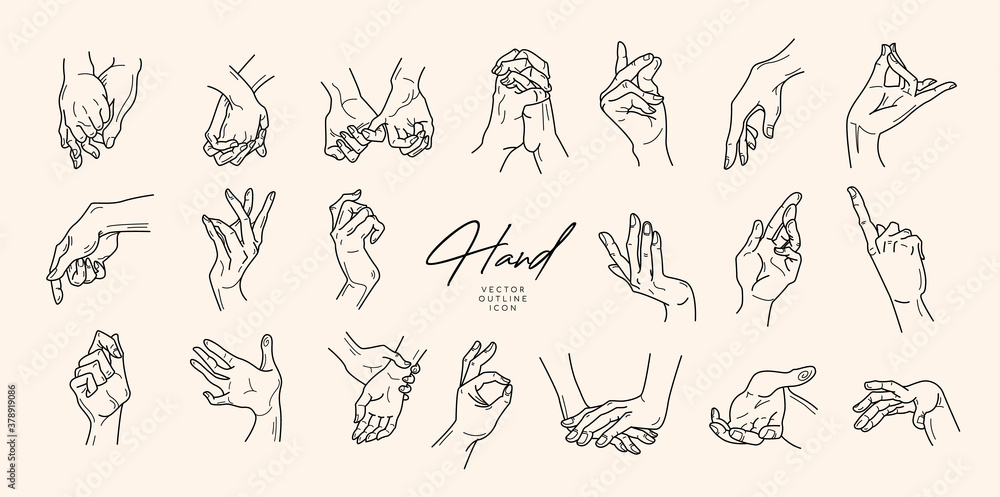 Collection of fine, hand drawn style logos and icons of hands. Fashion ...