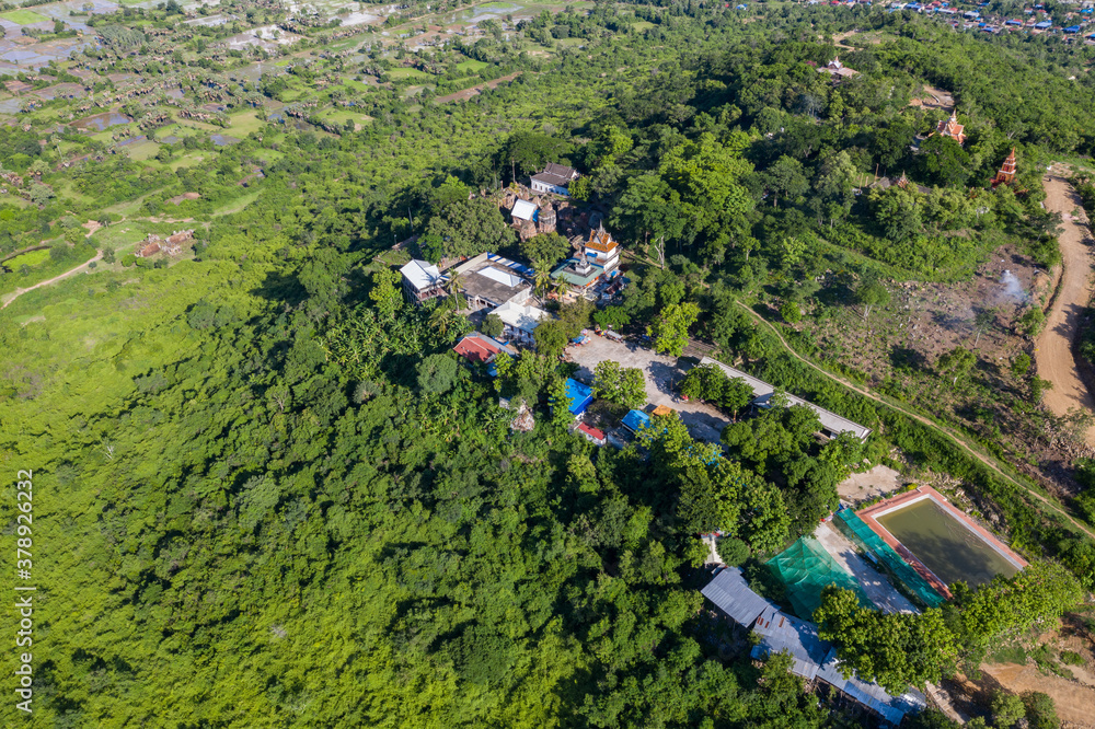 Chiso temple at Takeo Province, Cambodia shot by aerial Stock Photo ...