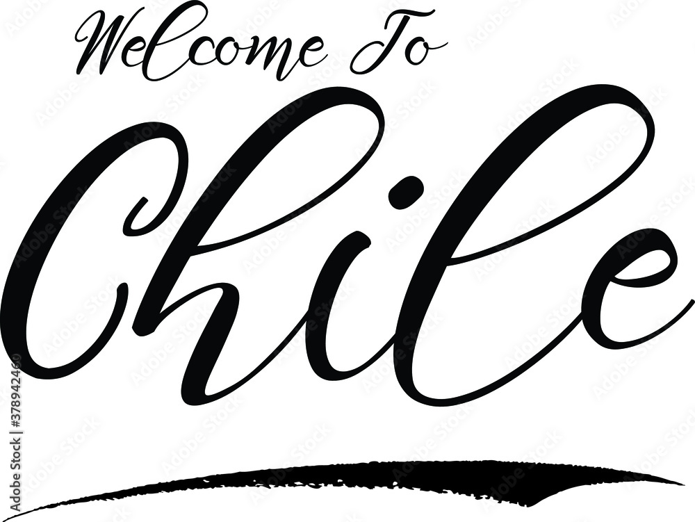Welcome To Chile Handwritten Font Calligraphy Black Color Text on White ...