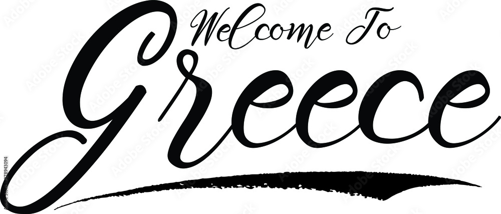 Welcome To Greece Handwritten Font Calligraphy Black Color Text on ...