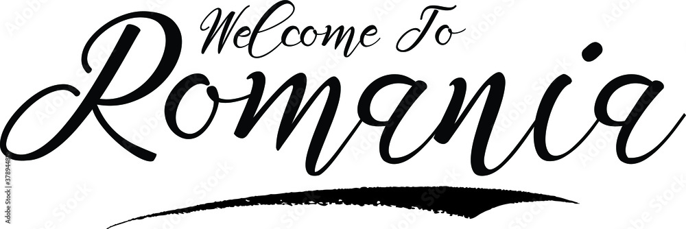 Welcome To Romania Handwritten Font Calligraphy Black Color Text on ...