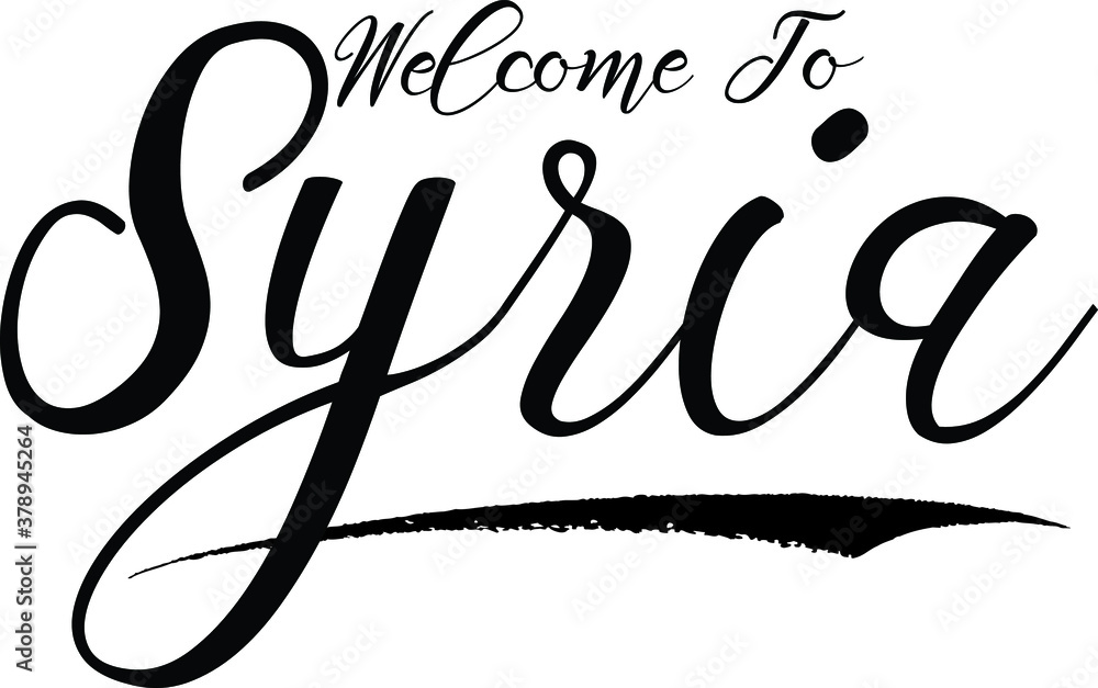 Welcome To Syria Handwritten Font Calligraphy Black Color Text on White ...