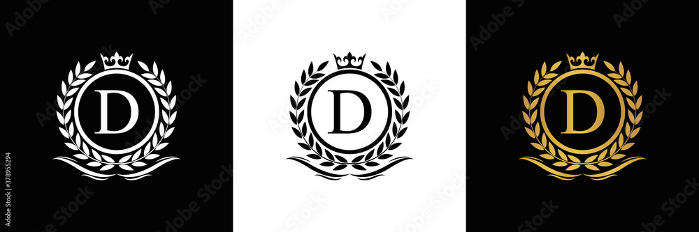 Golden Letter D laurel wreath template logo Luxury gold letter with ...